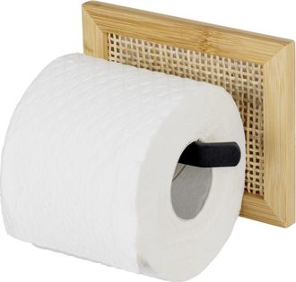 WENKO Toilettenpapierhalter Allegre, dekorativer Wandhalter im trendigen Boho-Style aus hochwertigem Bambus und Rattan-Geflecht, Halter aus matt lackiertem 