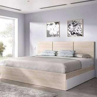 Dmora Doppelbett Fadner, Struktur des Container-Betts, Sommier mit Verkleidung, Matratzenhalterstruktur, 166x205 h96 cm, Weiß und Eiche