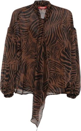 Max Mara Femme, Blouses et Chemises, Brun, Taille: 38 FR Blouse en mousseline de soie imprim&eacute;e