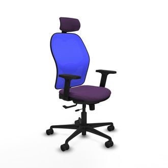 Piqueras y Crespo Ergonomischer Stuhl mit Kopfteil mit 2D-Armen, h&ouml;henverstellbare Lendenwirbelst&uuml;tze, ausgestattet mit Syncro/Traslack und Schaumstoff, Blau/Violett