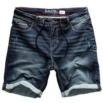 Sublevel Short de survêtement pour homme en jean Bermuda denim Pantalon de survêtement cargo Jogging Jeans Vintage Pantalon cargo look usé W29 - W42, Bleu fonc