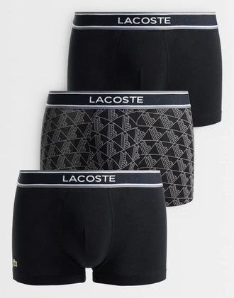 Lacoste lot de 3 boxers en coton &agrave; imprim&eacute; monogramme noirs