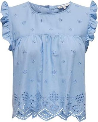Only Onlsilla S/L Frill Top WVN Noos Haut de Chemisier, Bleu, 40 Femme