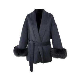 Generic Manteau court en laine double face pour femme - Élégant - Coupe ample - Style cardigan, Gris foncé 9., L