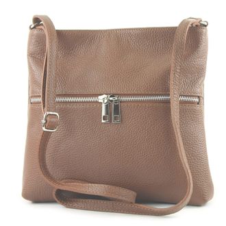 modamoda.de T144 Damen Leder Umh&auml;ngetasche Schultertasche Messenger bag handmade in Italy, Farbe:Terrabraun