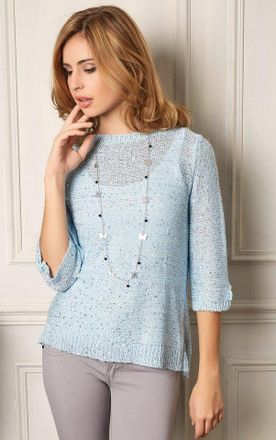 Passioni 3/4 Arm-Pullover Sommerpullover in Hellblau mit Pailletten