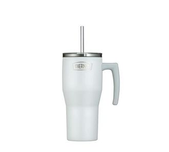 Thermos REFRESHING SERIES Isolier-Trinkbecher 0,85l, weiß matt, Tumbler mit Strohhalm und Griff für unterwegs, Arbeit oder zu Hause, geschmacksneutraler doppe