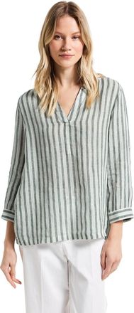 Street One Damen A345395 Gestreifte Leinenbluse, Garden Green, 38