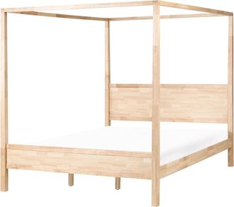 Beliani Letto A Baldacchino Minimalista Con Rete In Legno Di Gomma E Doghe Marrone Chiaro 180 X 200 Cm Hauterives