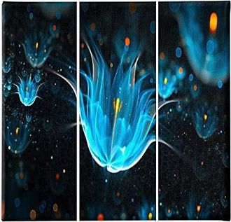 Homemania HM203PKNV-233 3-teiliges Blumengemälde, für Wohnzimmer, Schlafzimmer, Mehrfarbig, Polyester, Holz, 69 x 3 x 50 cm