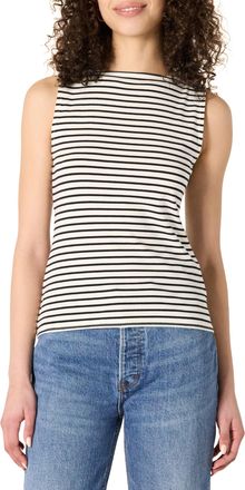 Amazon Essentials Damen Tanktop aus Rippstrick, U-Boot-Ausschnitt, schmale Passform, Eierschalenweiß/Schwarz, French Stripe, Größe XXL