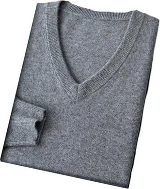 Generic Pull en cachemire doux pour homme - Col en V classique - Pull tricot&eacute; - Pull d&eacute;contract&eacute; et chaud, gris, L