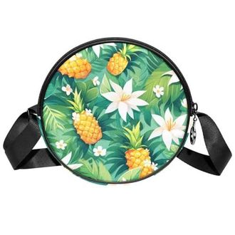 Generic Sac &agrave; bandouli&egrave;re rond rond pour femme, motif ananas tropical, avec fermeture &eacute;clair, bretelles r&eacute;glables, style d&eacute;contract&eacute;