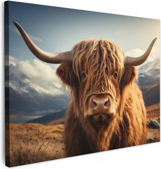 MuchoWow © Wandbilder 70x50 cm Schlafzimmer Home Deko Wohnung Bild Wohnzimmer Fotoleinwand Wand Bilder Leinwand Wall Decor Schottische Hochlandrind - Kuh - Hör