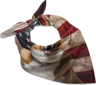 Generic Écharpe carrée en soie avec drapeau américain Corgi - Légère - Pour cheveux - Respirant - Cadeau pour homme et femme, multicolore, 60x60cm