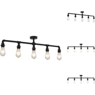 vidaXL Deckenleuchte Schwarz 5 x E27-Fassungen - Steampunk Lampe - Deckenlampe Schwarz - Wohnzimmer Deko - Industrie Style - Metall Lampe