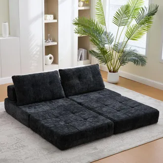 STILVORA Canap&eacute; Convertible Pliable 1 Place avec Coussins T&ecirc;te et Lombaires, Gain de Place, en Chenille Noir