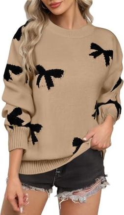 Generic Pull pour femme - Imprim&eacute; mignon - Col rond - Pull surdimensionn&eacute; en tricot &agrave; manches longues - Pull sp&eacute;cial &eacute;pais et &eacute;lastique - Confortable, doux et