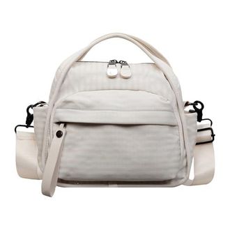 Generic Grand sac &agrave; bandouli&egrave;re en toile pour femme avec poche avant l&eacute;g&egrave;re pour le travail, le shopping, les voyages au quotidien, blanc, 9.84x8.27x4.72inch