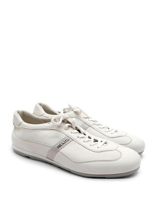 Prada Off White Logo Leather Sneakers Size 41.5