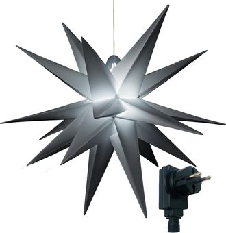 Bonetti 3D Leuchtstern inkl. kalt-wei&szlig;er LED Beleuchtung | f&uuml;r Innen und Au&szlig;en geeignet | h&auml;ngend | 7,5 m Zuleitung (grau, ca. 57x44x48 cm)