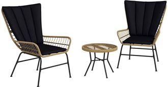 OUTSUNNY 3-teilige Rattan-Sitzgruppe, Gartengarnitur, Gartenm&ouml;bel-Set mit 2 St&uuml;hlen, Beistelltisch mit Hartglasplatte, Kissen, f&uuml;r Balkon, Terrasse