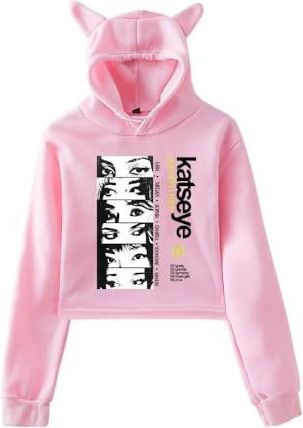 Generic Katseye Merch Beautiful Chaos Cat Ear Hoodie Femmes Manches Longues Sweat &agrave; Capuche Mode Crop Tops, rose, XS