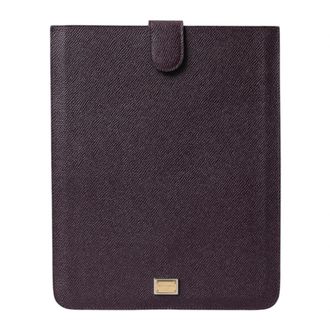Dolce & Gabbana Logo Plaque Leder Tablet Sleeve H&uuml;lle - - Bags - Damen - Braun - ONE SIZE