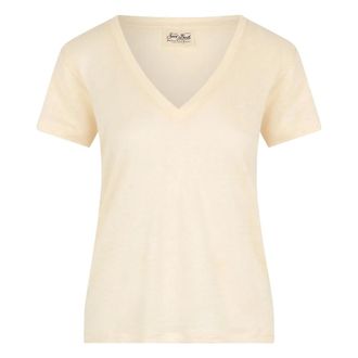 MC2 Saint Barth Femme, Tops, Beige, Taille: 36 FR Eloise T-shirt en lin &agrave; col en V