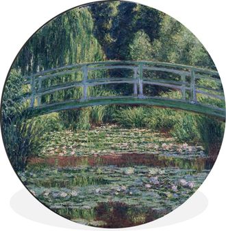 MuchoWow Wandbild Rund Wanddeko Deko Wohnzimmer Bilder 30x30 cm Die japanische Br&uuml;cke und die Seerosen - Gem&auml;lde von Claude Monet