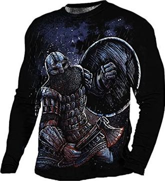 Keephen T-Shirt imprimé Viking Warrior pour Homme - T-Shirt décontracté avec Tatouage Viking en 3D - T-Shirt à Manches Longues - Pull - Streetwear