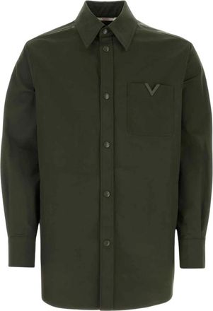 Valentino Garavani Homme, Chemises, Vert, Taille: L V Logo Detail Shirt