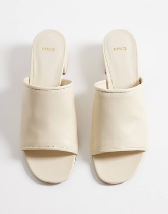 Mango Sandales 100 % cuir &agrave; petits talons carr&eacute;s - &Eacute;cru-Neutral