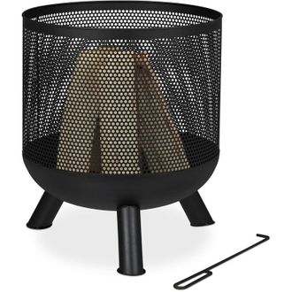 Relaxdays Relaxdays - Feuerkorb, Mesh Design, Feuerrost, Sch&uuml;rhaken, Feuer im Garten, Feuertonne, Stahl, HxD: 53 x 44 cm, schwarz