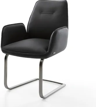 DELIFE Freischwinger Zoa-Flex Echt-Leder Schwarz Freischwinger flach Graphit, Esszimmerst&uuml;hle
