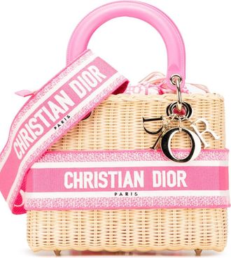 Dior mini sac à bandoulière Oblique Wicker Lady Dior (2022) - Marron