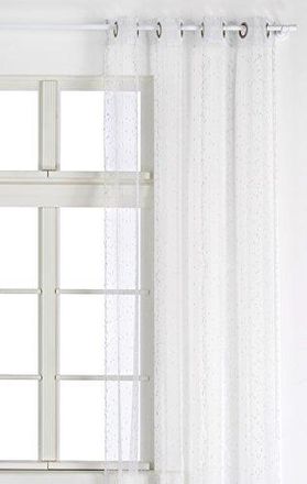 HOME MAISON com HM69807139 Vorhang, Organza, Fantasiedesign, Tropfen metallic, Polyester, Weiß, 150 x 260 cm