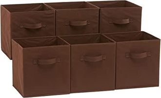 Amazon Basics zusammenklappbarer Aufbewahrungswürfel/Organizer aus Stoff mit Griffen, 26,6 x 26,6 x 27,9 cm, 6 Stück, Einfarbig Braun