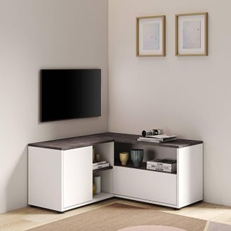 TemaHome home24 TV-Lowboard Angle 90 Spanplatte, beschichtet Weiß/Weiß/Beton Dekor 90 x 45 x 90cm