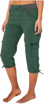 ORANDESIGNE Pantalons Femme Cargo 3/4 Long Sport Capri Pantalon Travail Jogging avec Poches Été Taille Haute Pantalon Sport Décontracté Pantacourt A Vert Foncé XL