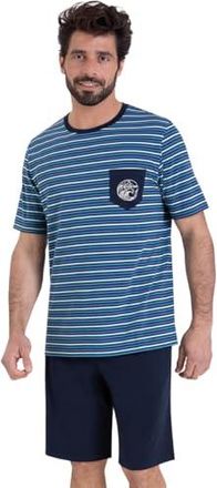 Athéna Rayures Waves 7P72 Ensemble de Pijama, Bleu/Marine, 6/XXL Homme