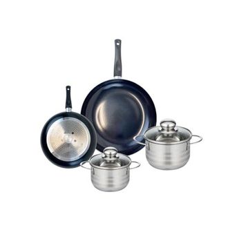 Fackelmann ELO 9725750 Batterie de cuisine 4 pi&egrave;ces, Ensemble de 2 Po&ecirc;les de cuisson 20 et 28 cm et 2 faitouts 14 et 16 cm Elo Prima Brillant, inox, induction
