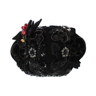 Dolce & Gabbana Femme, Accessoires, Noir, Taille: ONE Size &Eacute;l&eacute;gant Chapeau Cloche Noir avec Cristaux