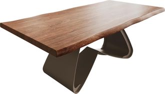 DELIFE Esszimmertisch Edge Akazie Braun 200x100 XL W-Gestell Metall Effektfinish Titan Live-Edge