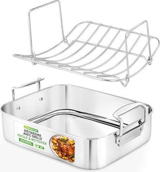 Nutrichef NutriChef Plat &agrave; R&ocirc;tir en Acier Inoxydable 36 cm avec Grille Polie - Rotissoire Polyvalente pour Dinde, Poulet, Viandes Et Plus - Plat a Rotir Robuste