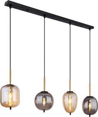 Globo Lighting H&auml;ngeleuchte H&auml;ngelampe Pendelleuchte Pendellampe Esstischleuchte, 4 Flammig Metall schwarz amber rauchfarben, E14 Fassungen, LxBxH 110x18,5x120cm