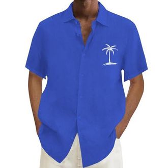 Generic Chemise d&eacute;t&eacute; &agrave; manches courtes pour homme - Chemise de plage amusante - Chemise d&eacute;t&eacute; avec imprim&eacute; - Chemise de loisirs respirante - Col montant - Chem