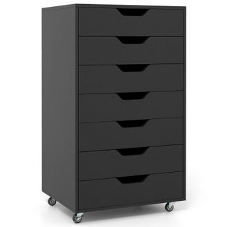 Giantex Rollcontainer mit 4 Schubladen & 2 Schränke, Aktenschrank mit Rollen, Schubladenschrank Holz unter Schreibtisch, Druckertisch für Zuhause & Büro (Schw