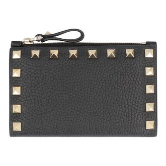 Valentino Garavani Rockstud Grainy Calfskin Kartenetui mit Rei&szlig;verschluss - - Accessories - Damen - Schwarzk - ONE SIZE