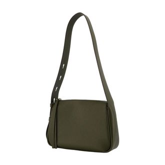 Tory Burch Womens Romy Small Shoulder Bag - Tory Burch Leather Khaki Calfskin Shoulder-Hobo-Bags